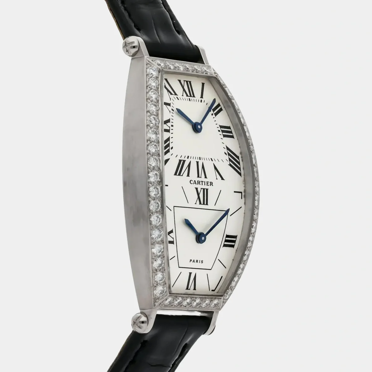 Cartier Tonneau Dual Time With Diamond Bezel & Leather Straps
