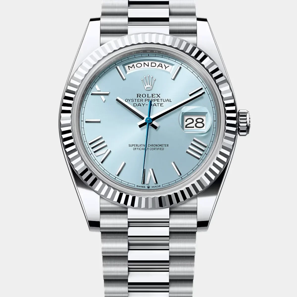 Rolex DAY-DATE 40 Silver with Ice Blue Dial - Master Copy